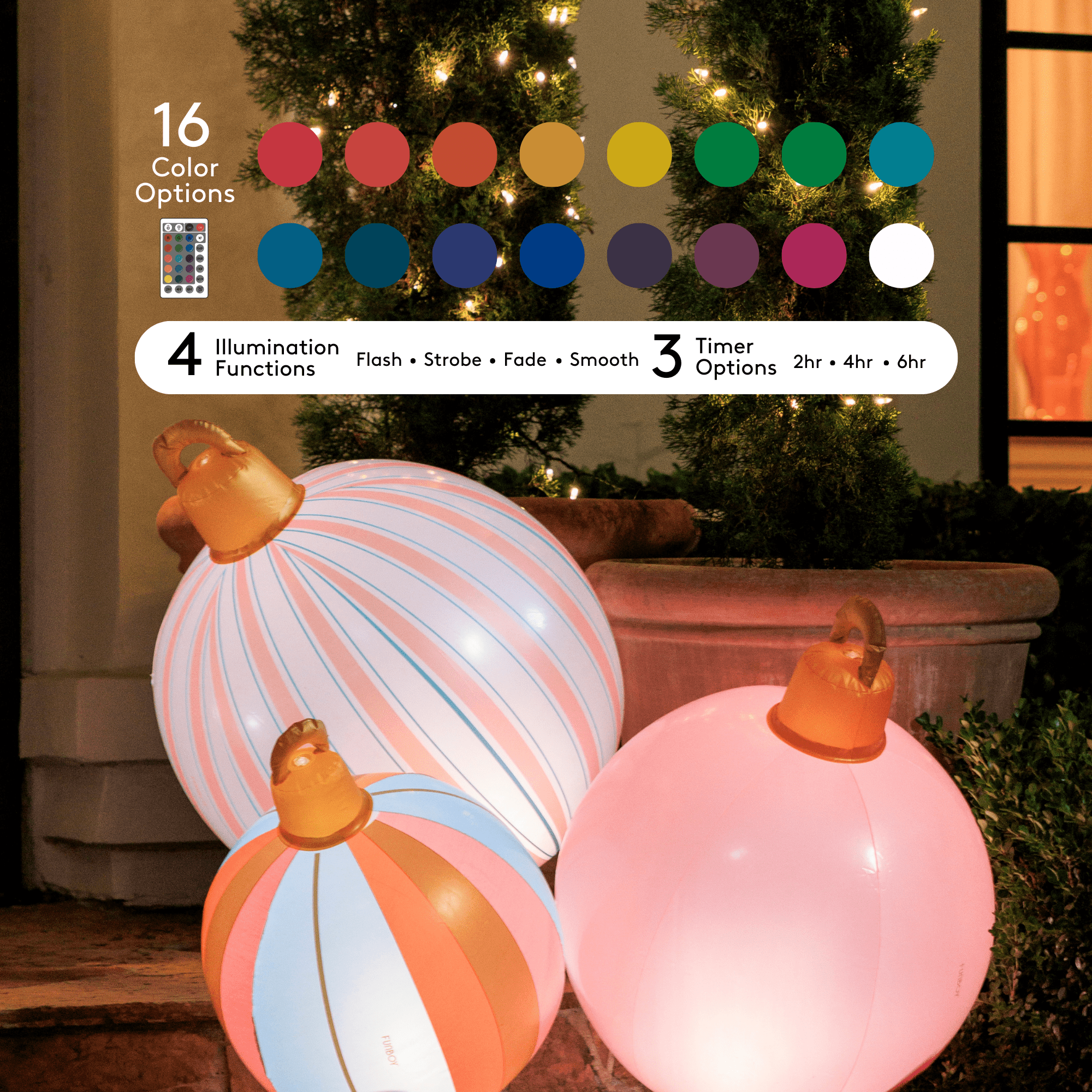 Inflatable Pink Christmas Ornament Balls, 3-Pack - FUNBOY