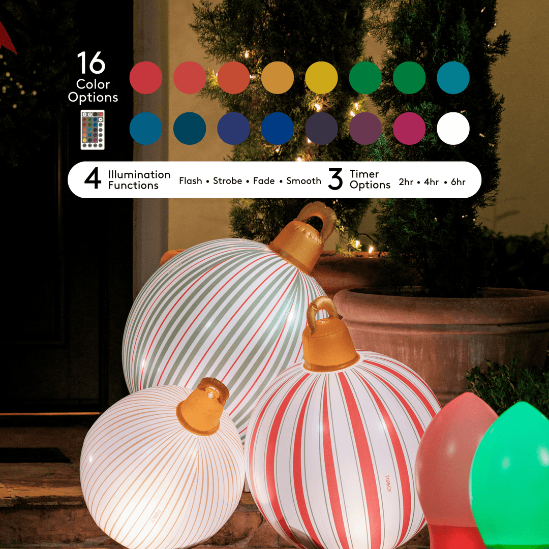 Inflatable Christmas Balls: Lighted, Vintage Stripes - FUNBOY
