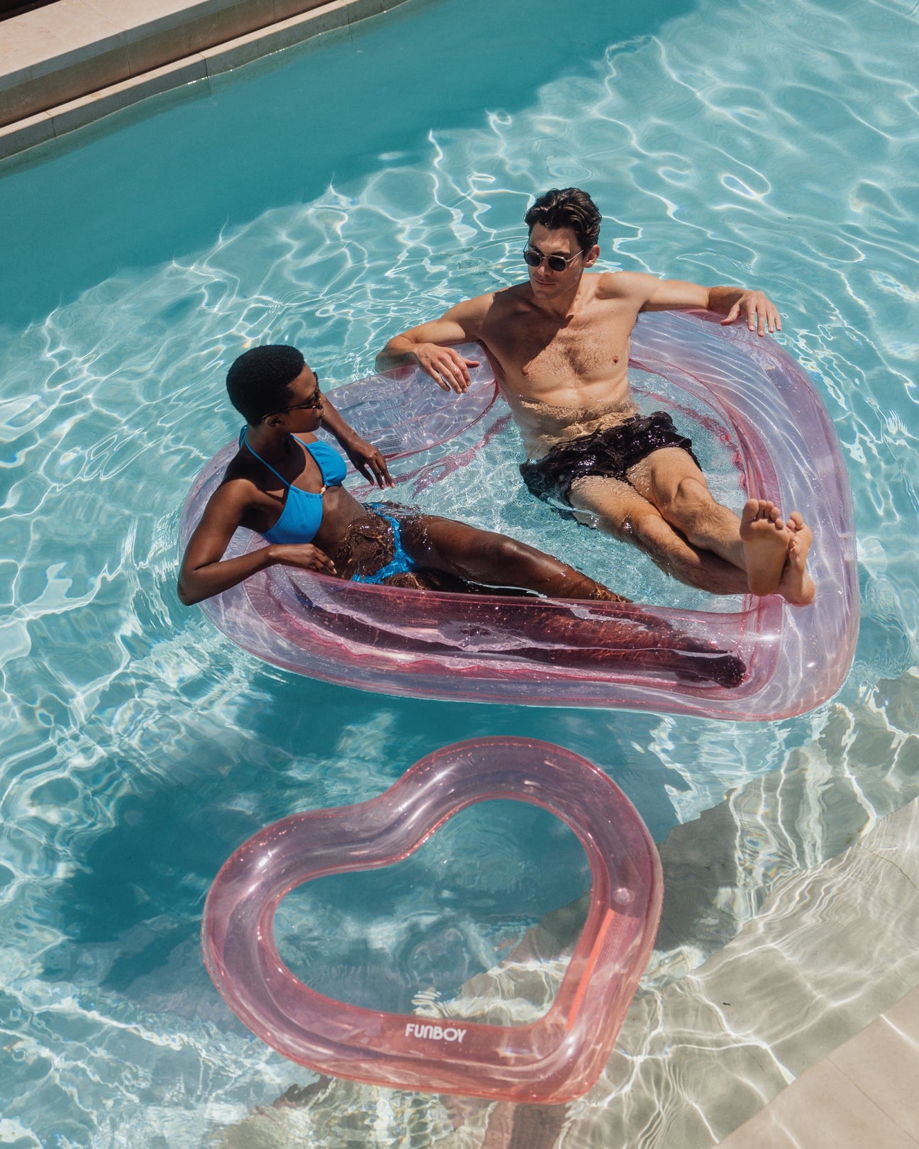 Floating Pool Hammock: Heart-Shaped, Clear Pink - FUNBOY