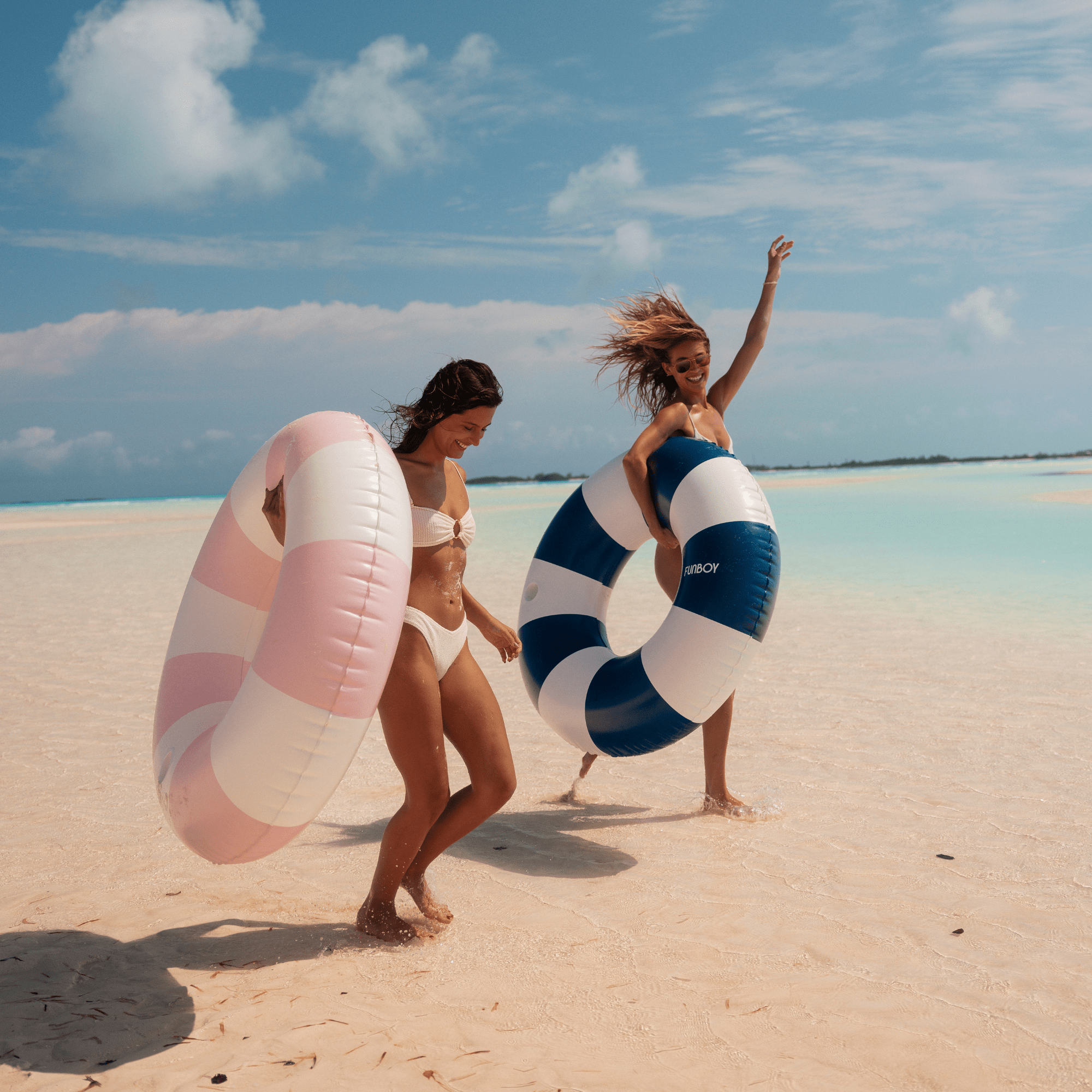 Large Pool Tube Float: Navy Blue, White Stripes, 48" - FUNBOY