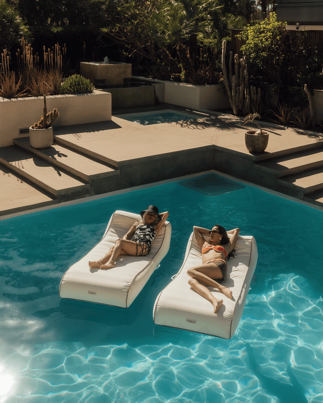 Fabric Covered Pool Float - Cream Sunbed Lounger - FUNBOY