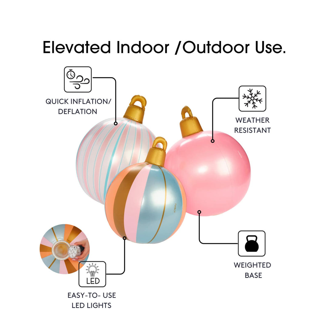 Inflatable Pink Christmas Ornament Balls, 3-Pack - FUNBOY