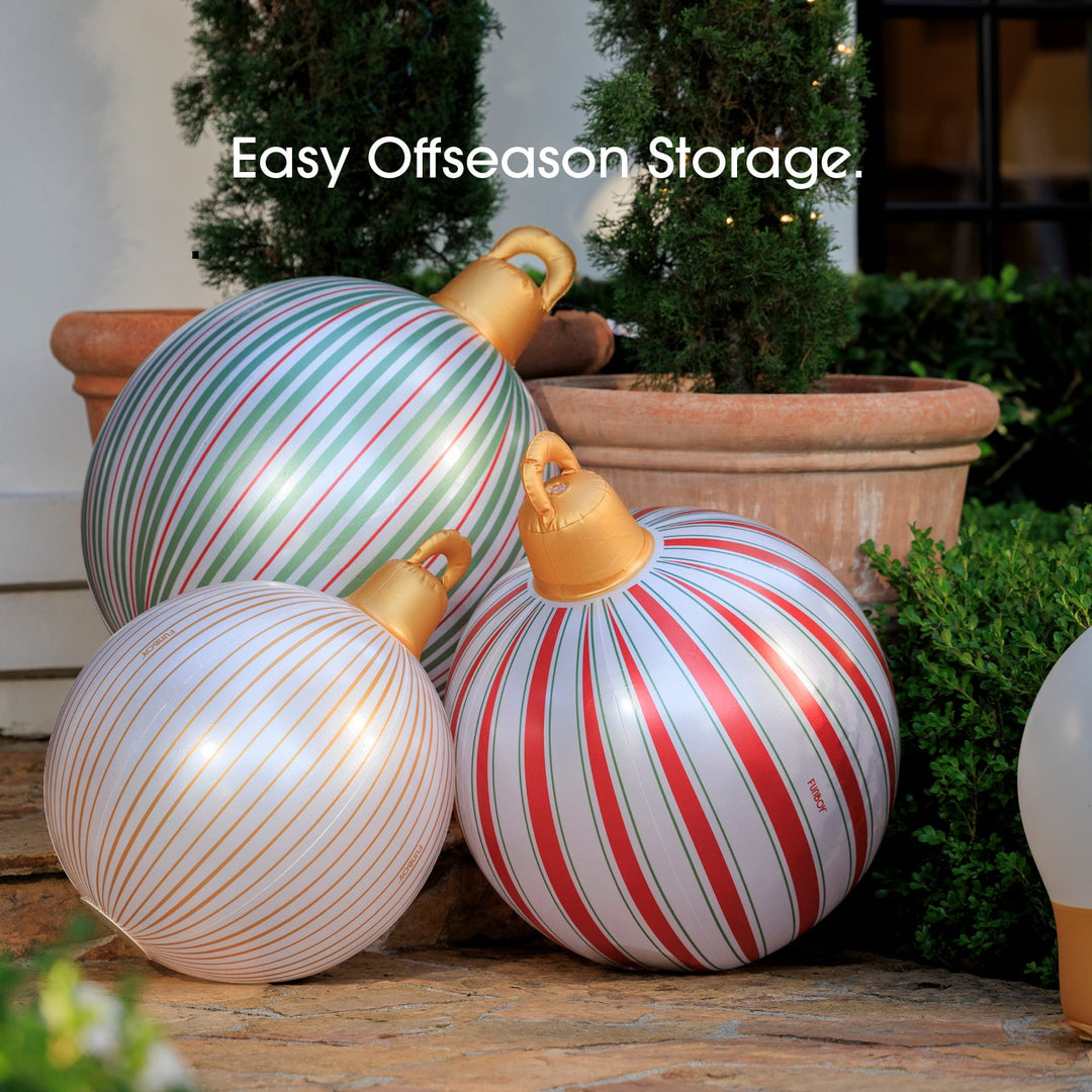 Inflatable Christmas Balls: Lighted, Vintage Stripes - FUNBOY