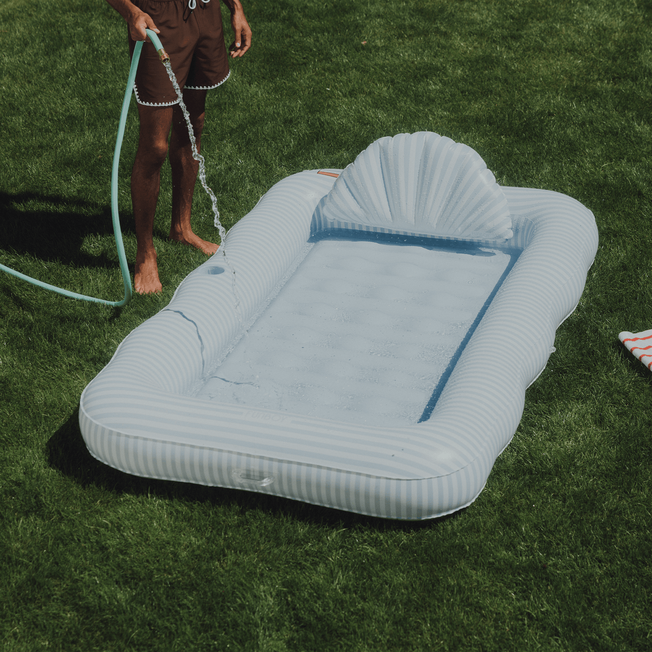 Tanning Pool Lounger: Blue & White Stripes - FUNBOY
