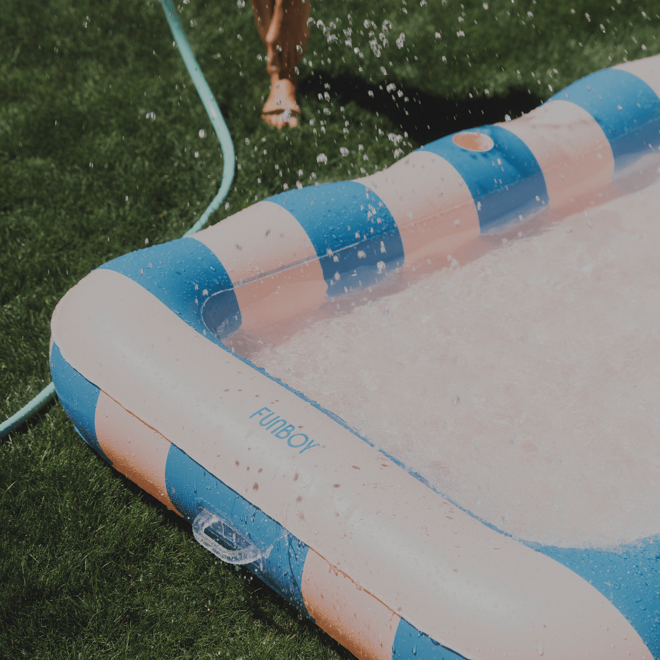 Tanning Pool Lounger: Coral & Blue Stripes - FUNBOY