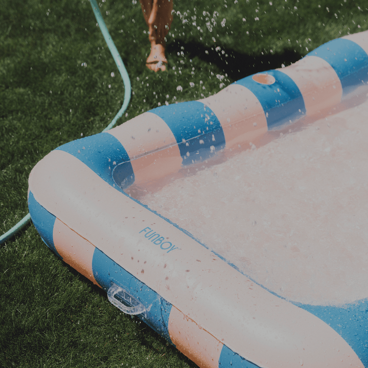 Tanning Pool Lounger: Coral & Blue Stripes - FUNBOY