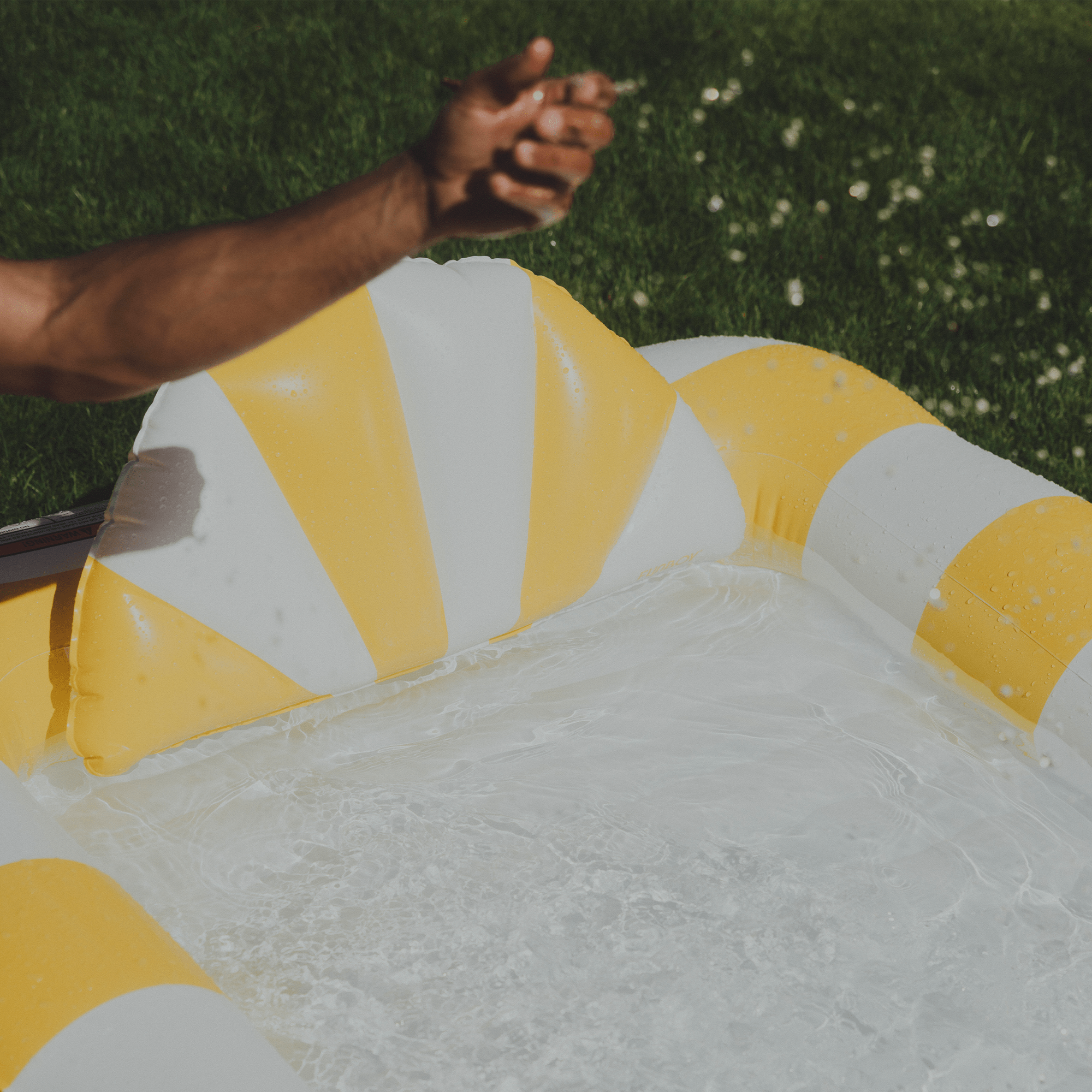 Tanning Pool Lounger: Yellow & White Stripes - FUNBOY