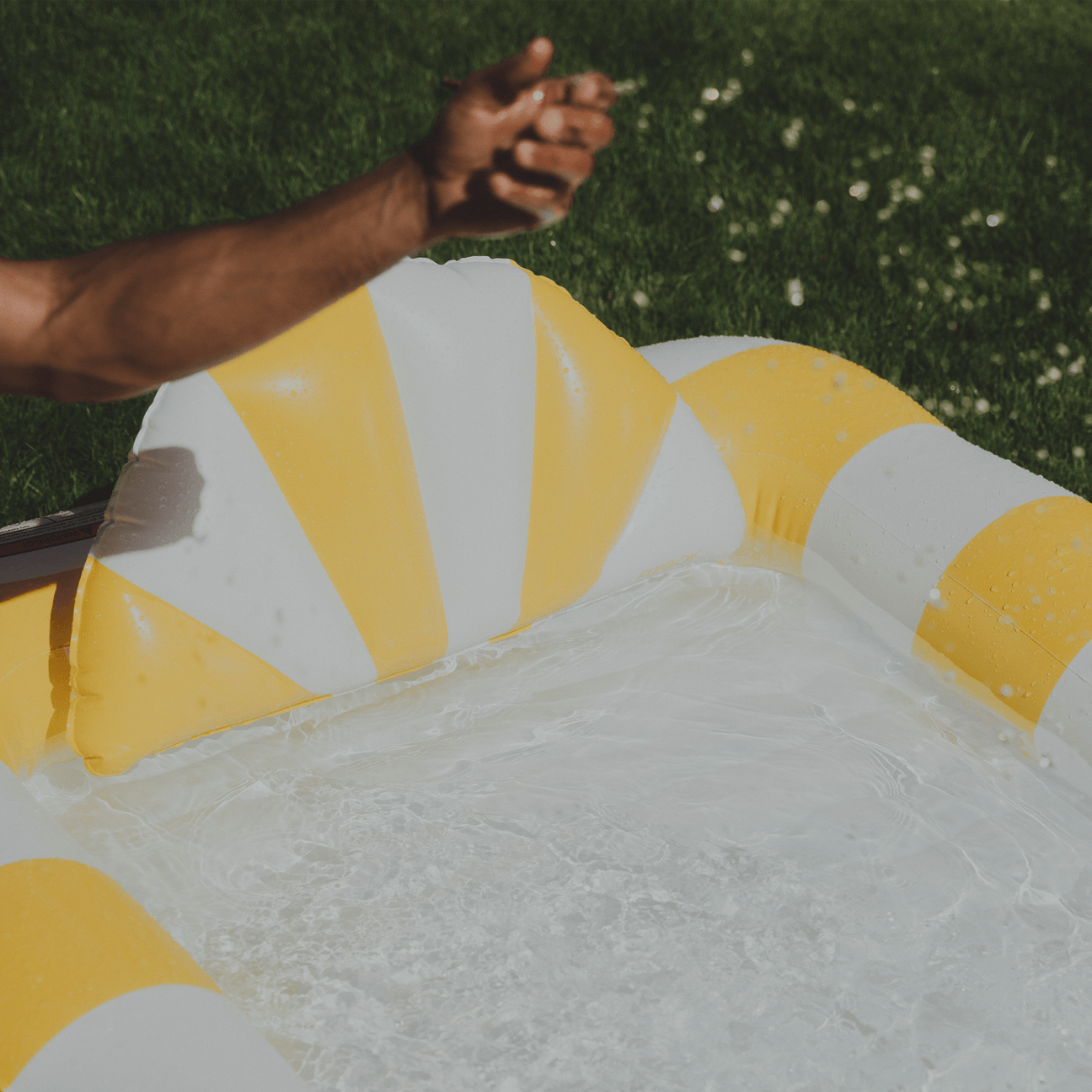 Tanning Pool Lounger: Yellow & White Stripes - FUNBOY