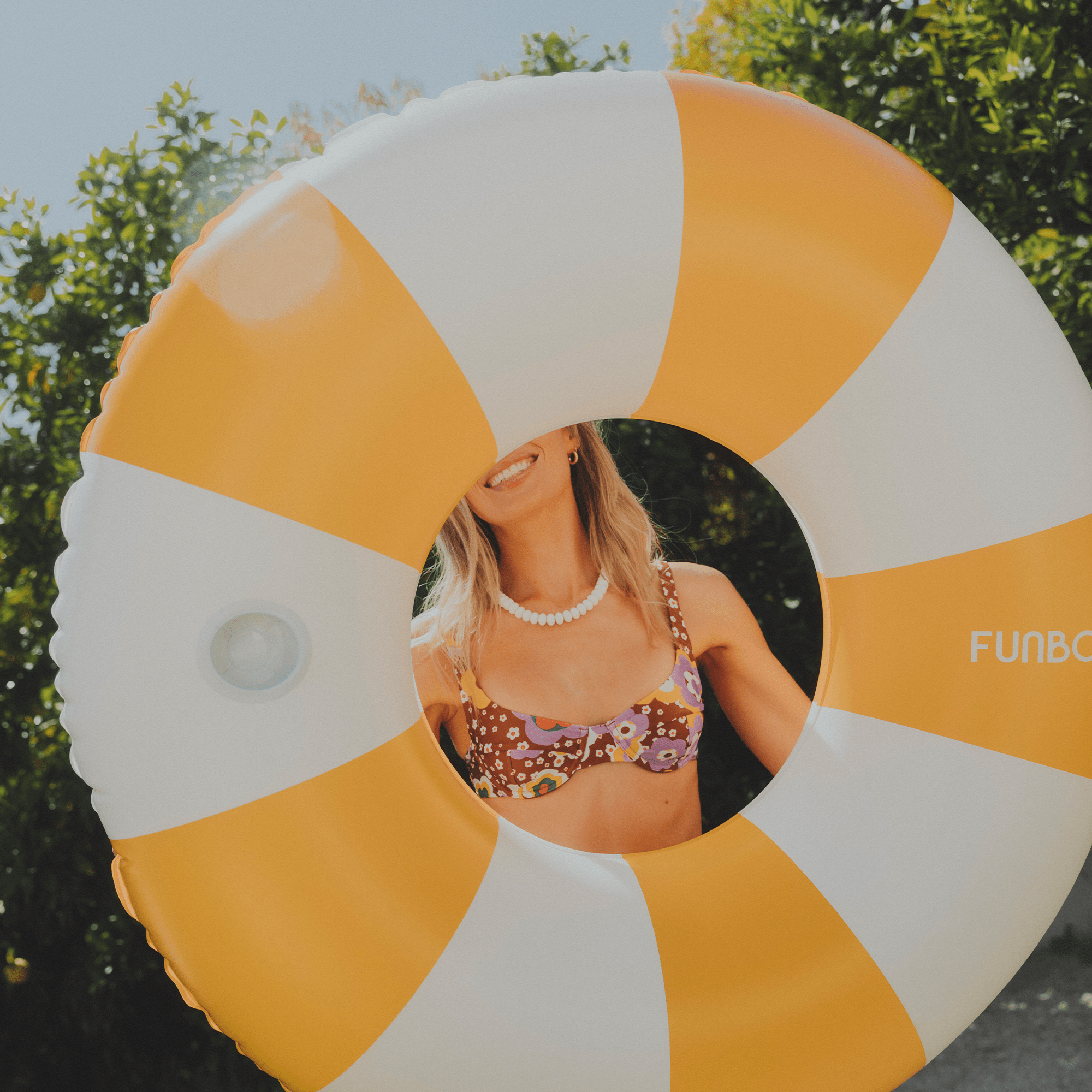 Large Pool Tube Float: Yellow & White Stripes, 48" - FUNBOY