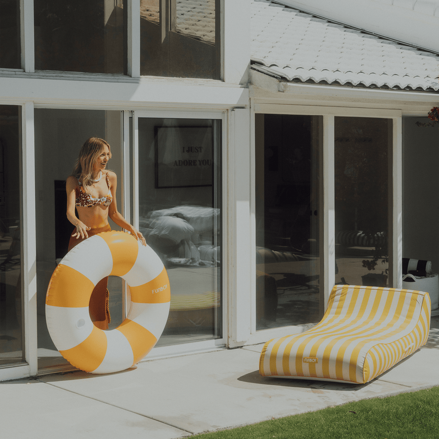 Large Pool Tube Float: Yellow & White Stripes, 48" - FUNBOY