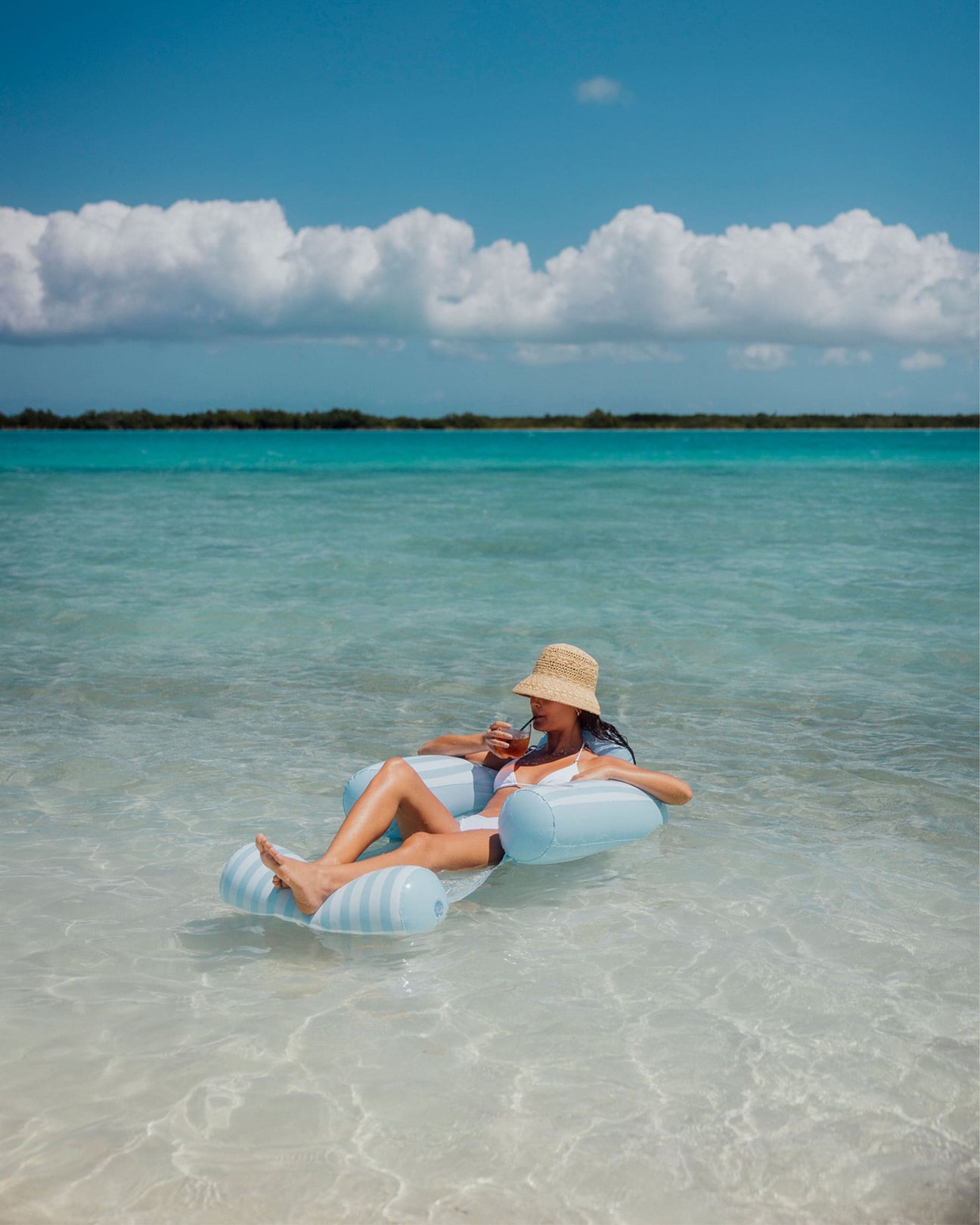 Blue & White Stripe Coastal Mesh Chair Pool Float - FUNBOY