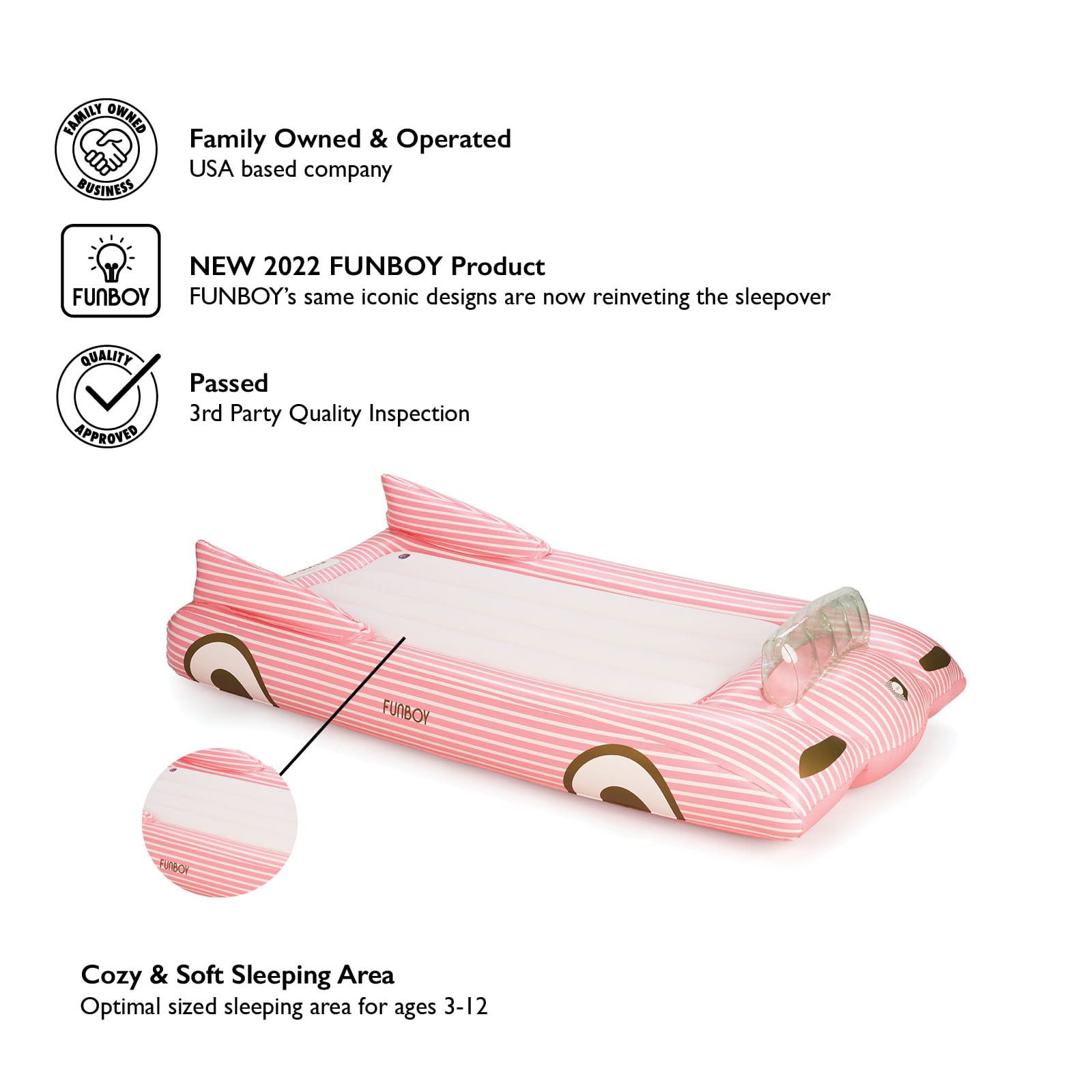 Kids Sleepover Bed - Pink Convertible Air Mattress - FUNBOY
