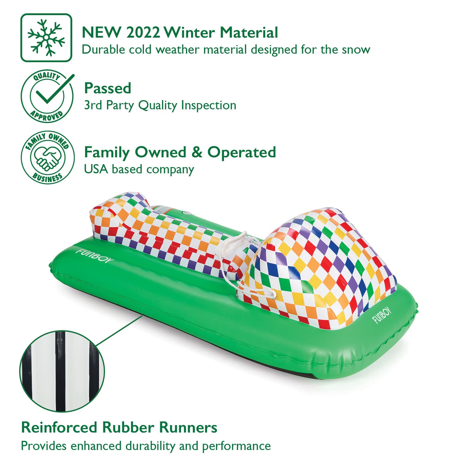Kids Snow Sled - Rainbow Checkered - FUNBOY