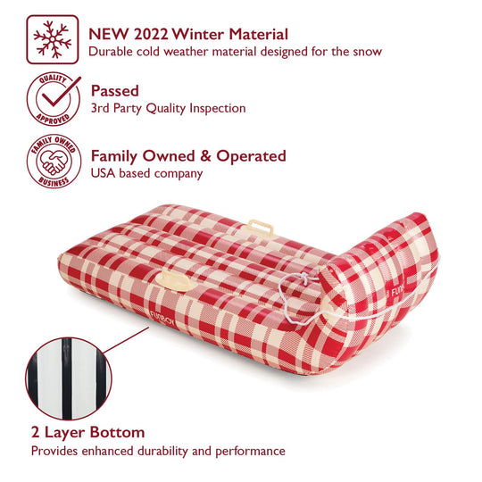 Inflatable Toboggan Snow Sled in Retro Plaid - FUNBOY
